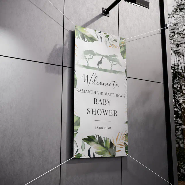 Safari Palm Leaves Couples Baby Shower Welcome Banner | Zazzle
