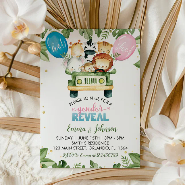 Safari Party Animal Gender Reveal Invitation | Zazzle