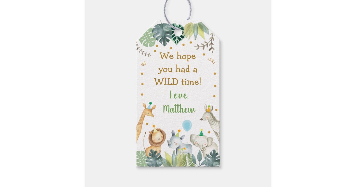 Safari Party Animal Jungle Birthday Gift Tags | Zazzle