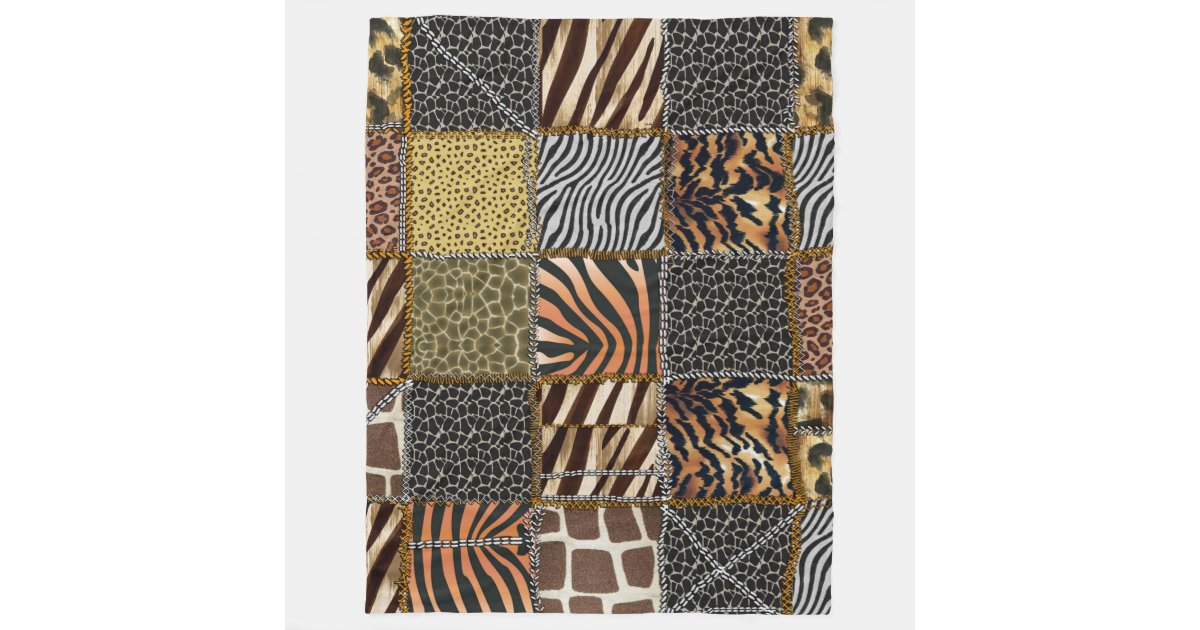 Safari patchwork Fleece Blanket, Large | Zazzle