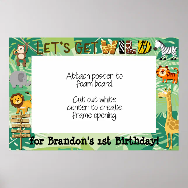 Safari Photo Booth Frame Poster - Jungle Birthday | Zazzle