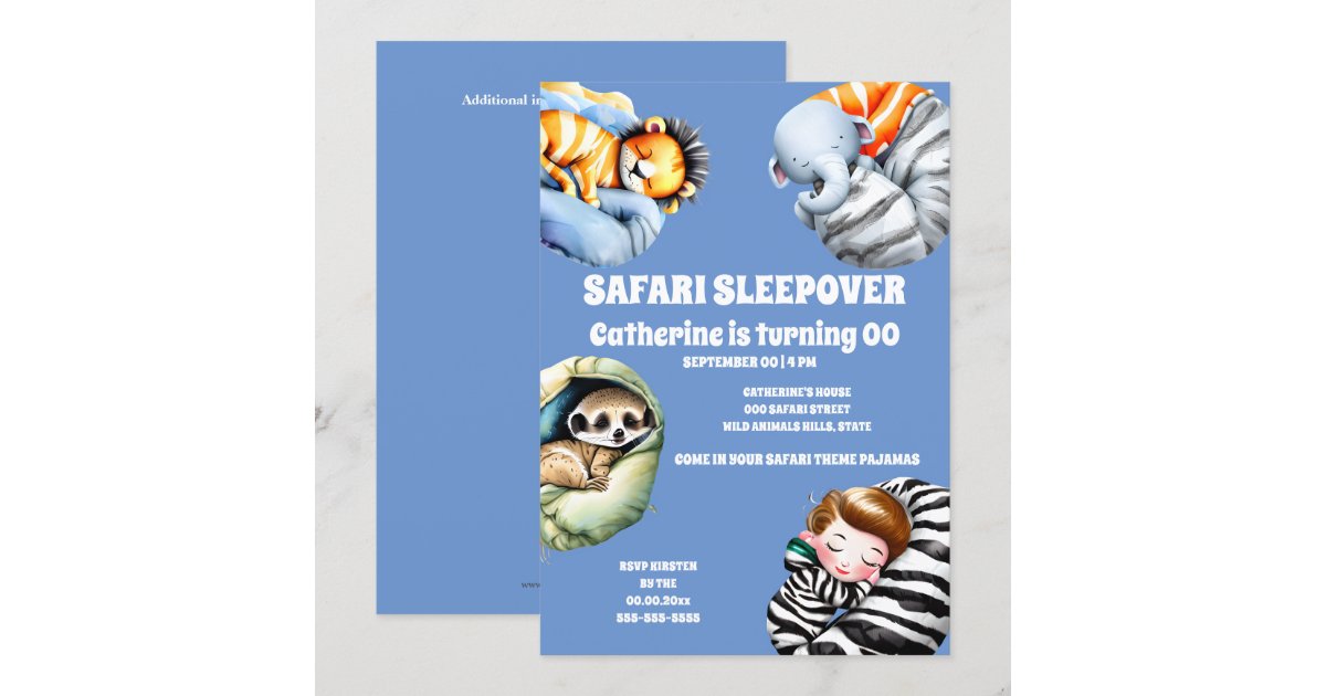 Safari sleepover wild animals slumber pajama party invitation | Zazzle
