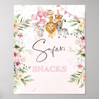 Safari snacks birthday food table poster | Zazzle