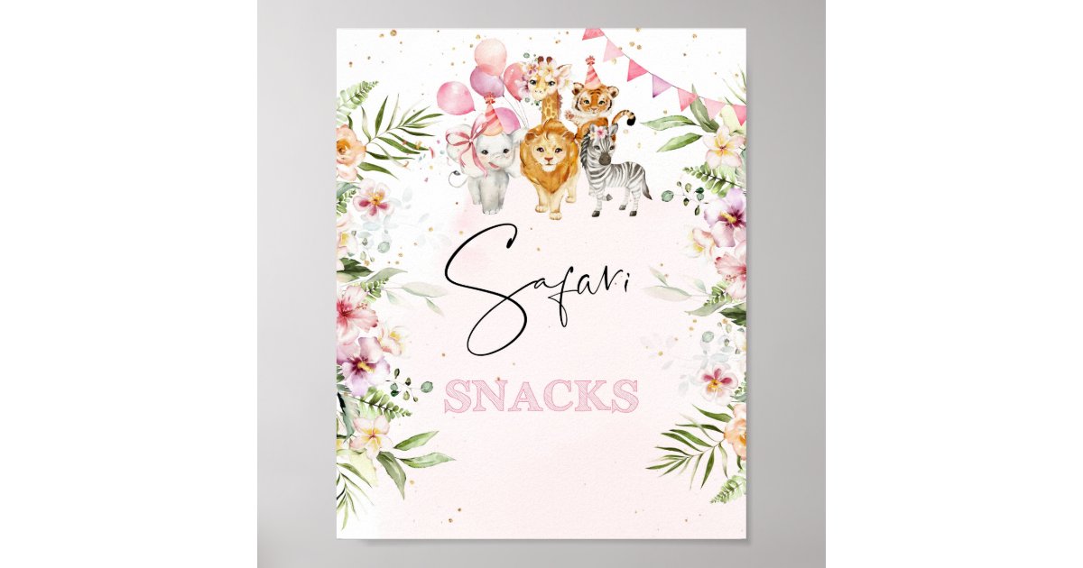 Safari snacks birthday food table poster | Zazzle