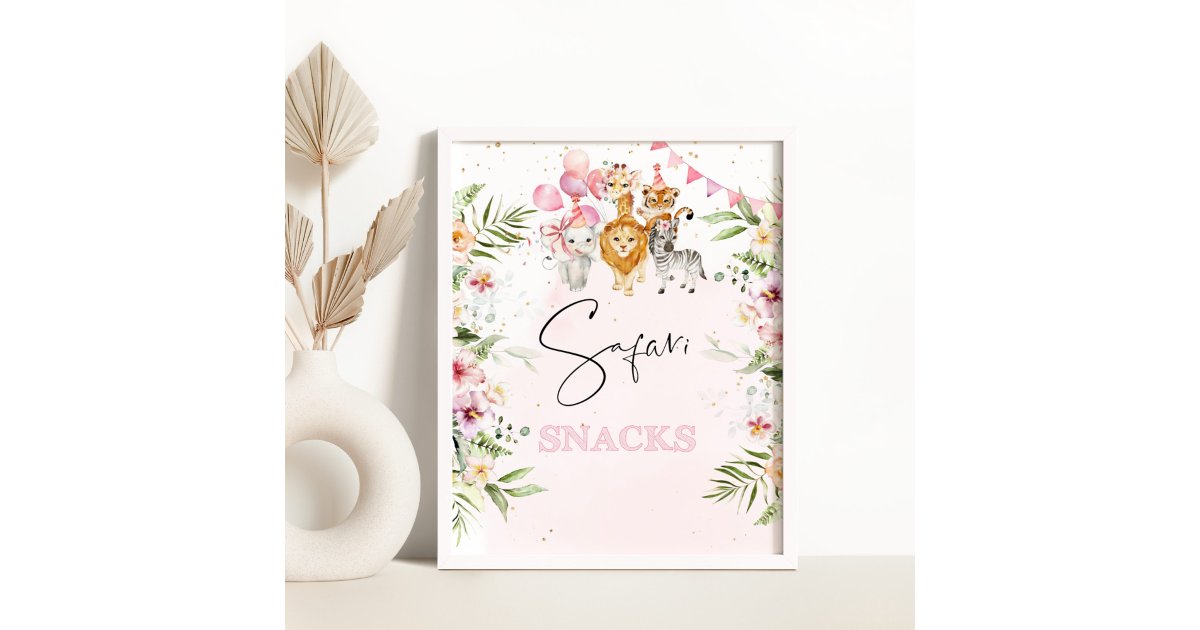 Safari snacks birthday food table poster | Zazzle