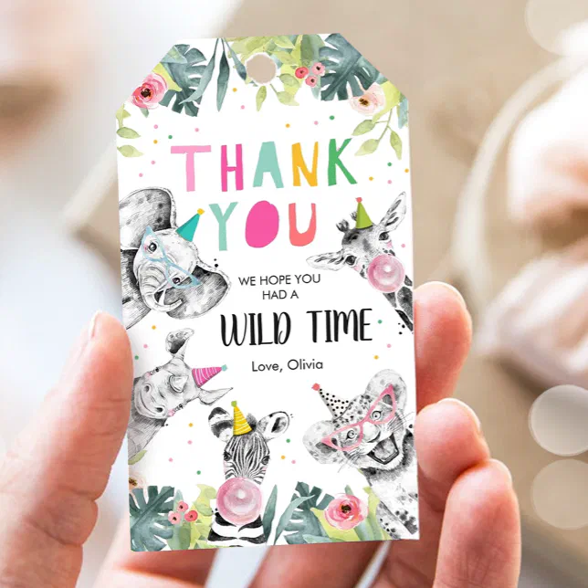 Safari Thank You Favor Jungle Zoo Party Animals Gift Tags | Zazzle
