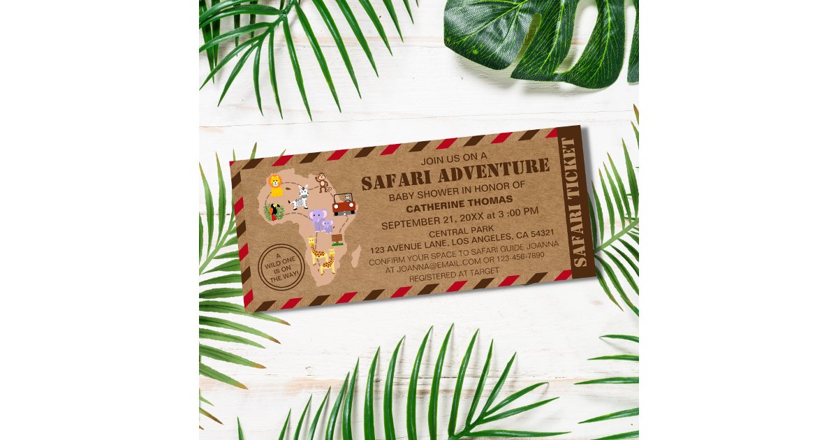 Safari Ticket Wild Animal Baby Shower Invitation | Zazzle
