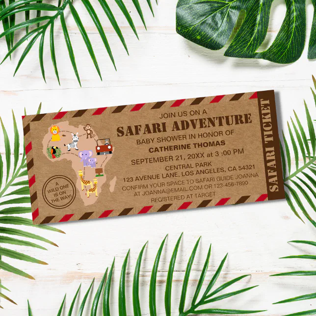 Safari Ticket Wild Animal Baby Shower Invitation | Zazzle