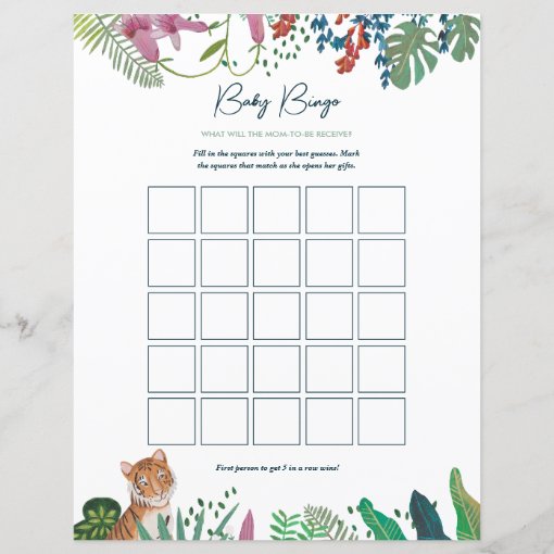 Safari Tiger Bingo Baby Shower Game | Zazzle