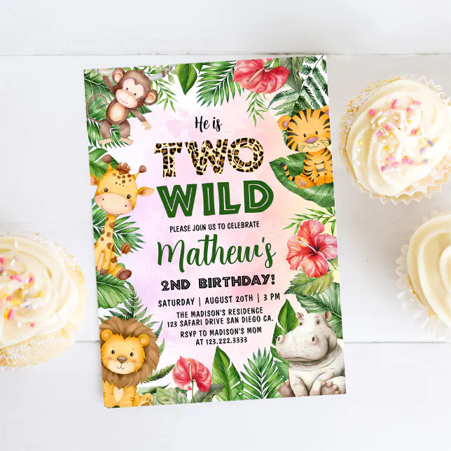 Safari Two Wild 2nd Birthday Invitation | Zazzle