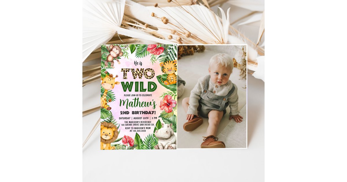 Safari Two Wild 2nd Birthday Photo Invitation | Zazzle