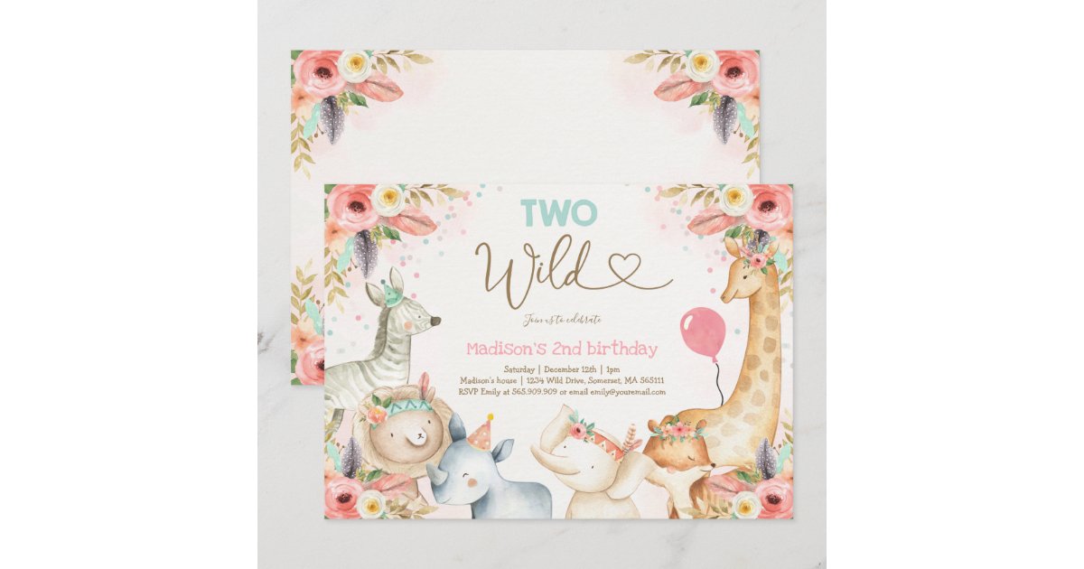 Safari Two Wild Birthday Invitation Boho Two Wild | Zazzle