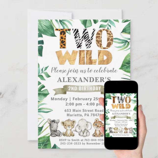 Safari Two Wild Birthday Jungle Party Invitation | Zazzle