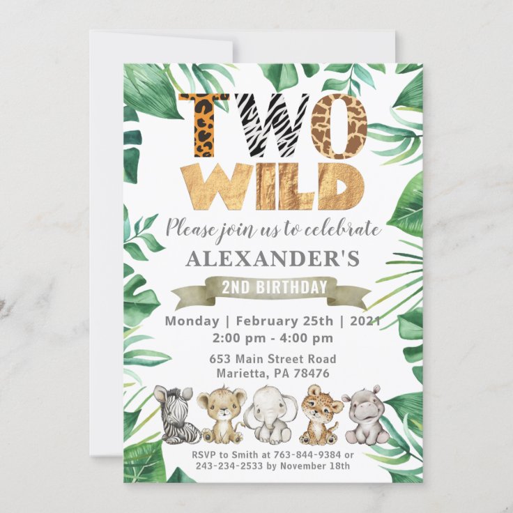 Safari Two Wild Birthday Jungle Party Invitation | Zazzle