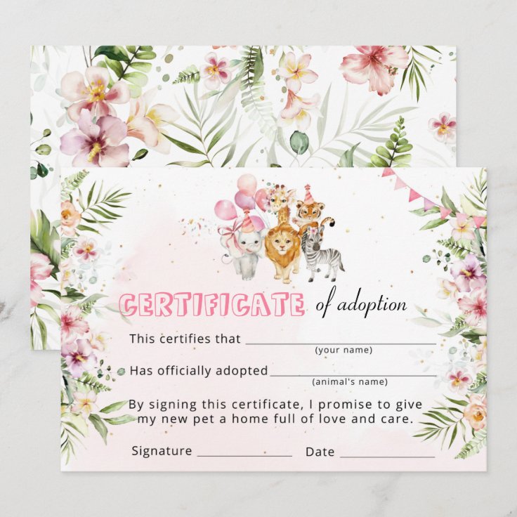 Safari Wild Animals Adoption Certificate Invitation | Zazzle