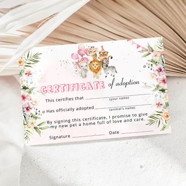 Safari Wild Animals Adoption Certificate Invitation | Zazzle