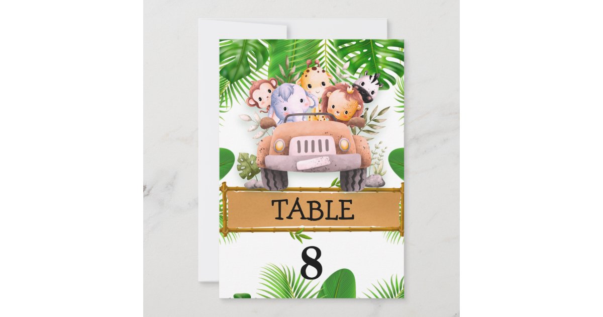 Safari Wild JUNGLE One Birthday Table Number | Zazzle