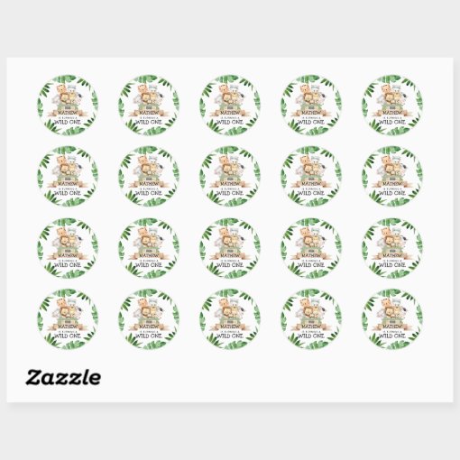 Safari Wild One Birthday Classic Round Sticker | Zazzle