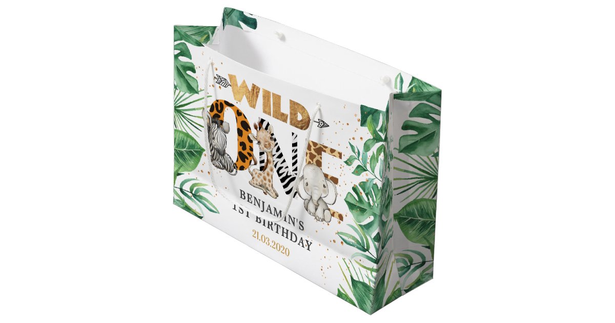 Safari Wild One Birthday Party Large Gift Bag | Zazzle