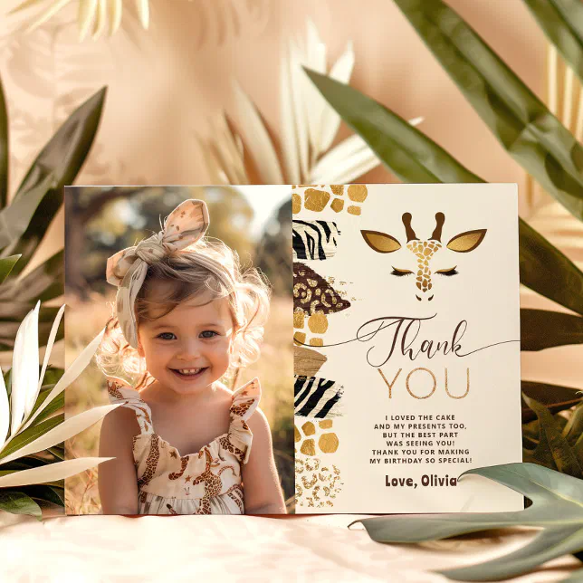 Safari Wild One birthday photo thank you card | Zazzle