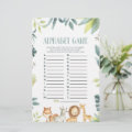 Safari Wild Zoo Animals Alphabet Baby Shower Game Stationery | Zazzle