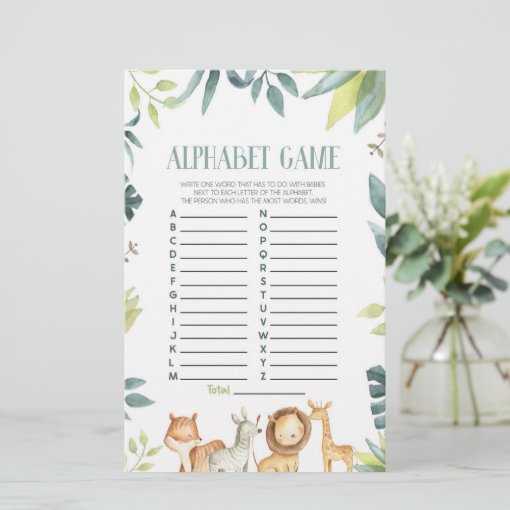 Safari Wild Zoo Animals Alphabet Baby Shower Game Stationery | Zazzle