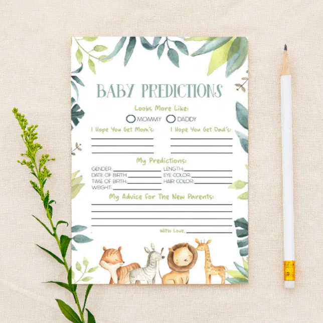 Safari Zoo Animal Baby Shower Predictions Activity Stationery | Zazzle