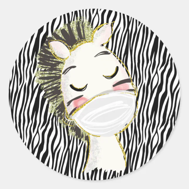 Safety Zebra Animal Wearing Face Mask Classic Round Sticker | Zazzle