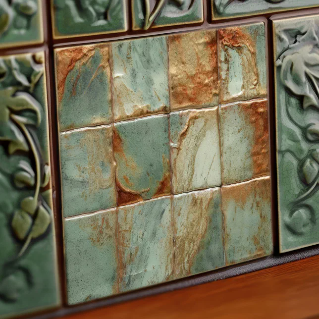Sage Abstract Square Collection EMMA Faux Relief Ceramic Tile | Zazzle