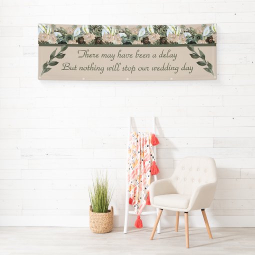 Sage and Cream Roses Delayed Wedding Banner | Zazzle