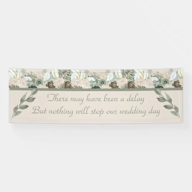 Sage and Cream Roses Delayed Wedding Banner | Zazzle