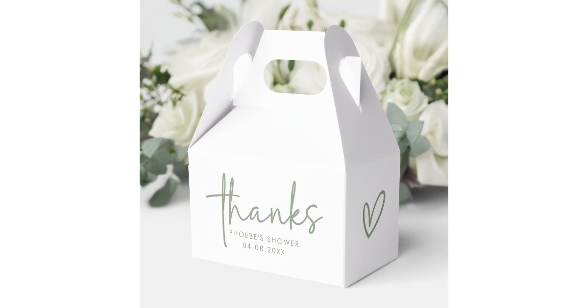 Sage and White Minimal Script Bridal Shower Gable Favor Boxes | Zazzle