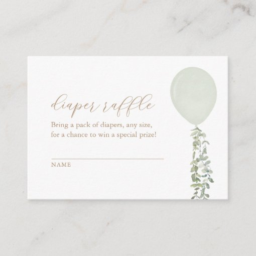 Sage Balloon Baby Shower Diaper Raffle Ticket Enclosure Card | Zazzle