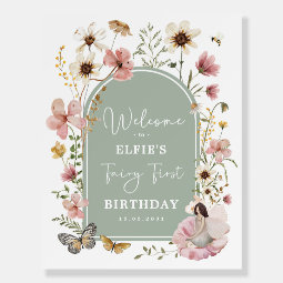 Sage Blush Wildflower Fairy 1st Birthday Party Foam Board | Zazzle