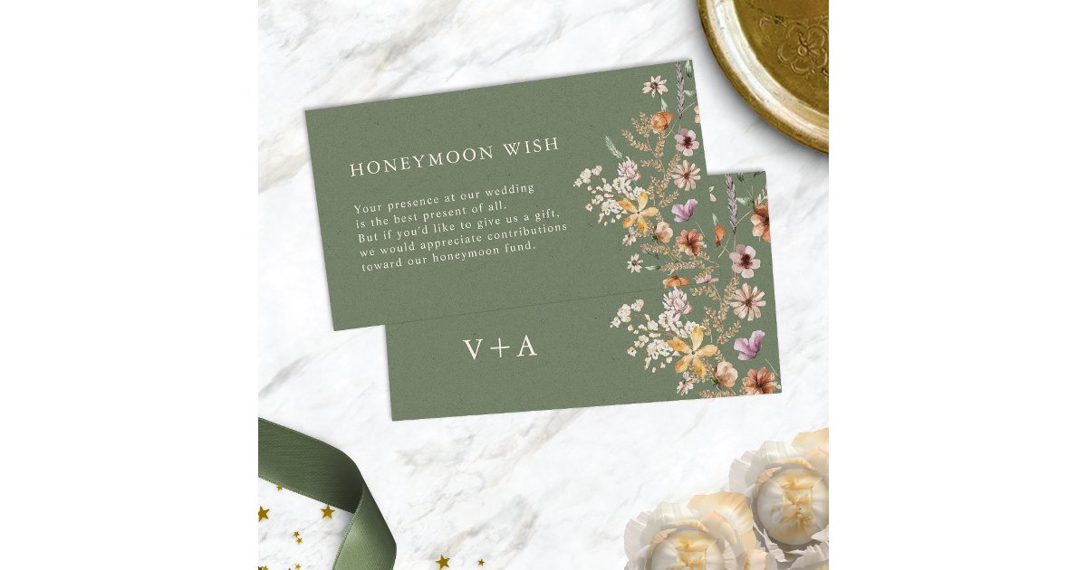 Sage Boho Honeymoon Wish Enclosure Card | Zazzle