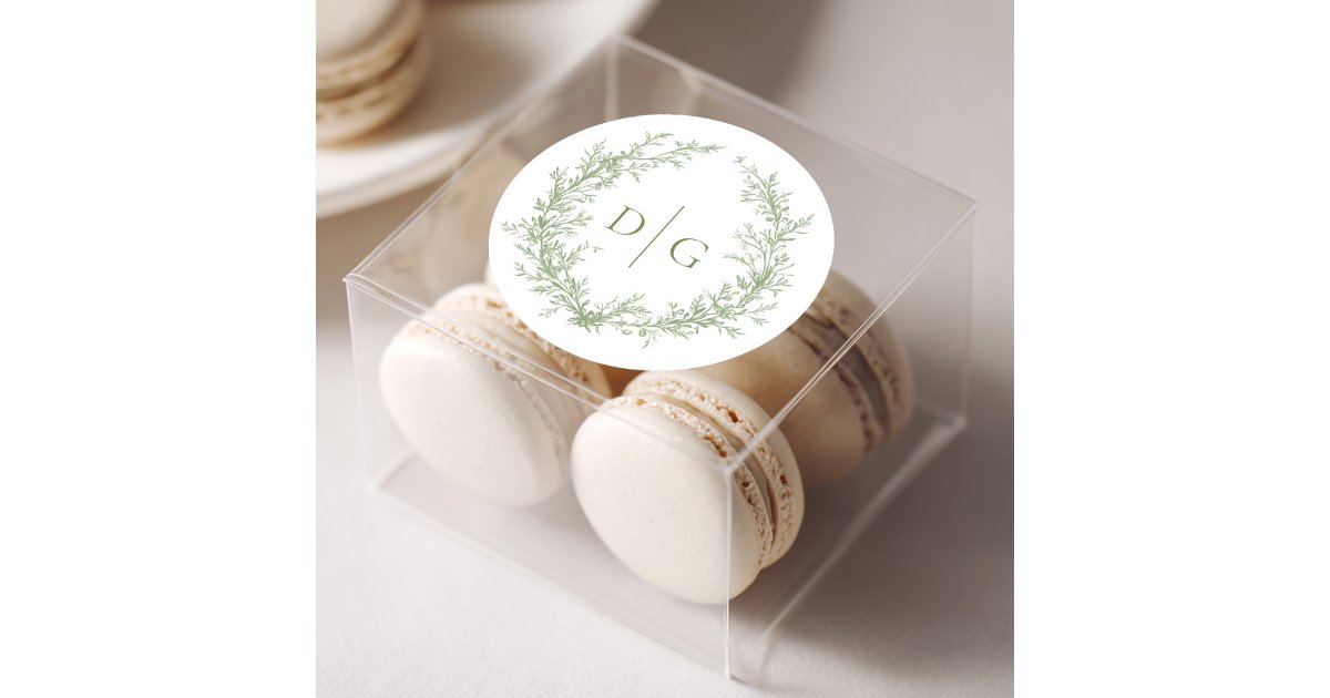 Sage Crest Monogram Wedding Classic Round Sticker | Zazzle