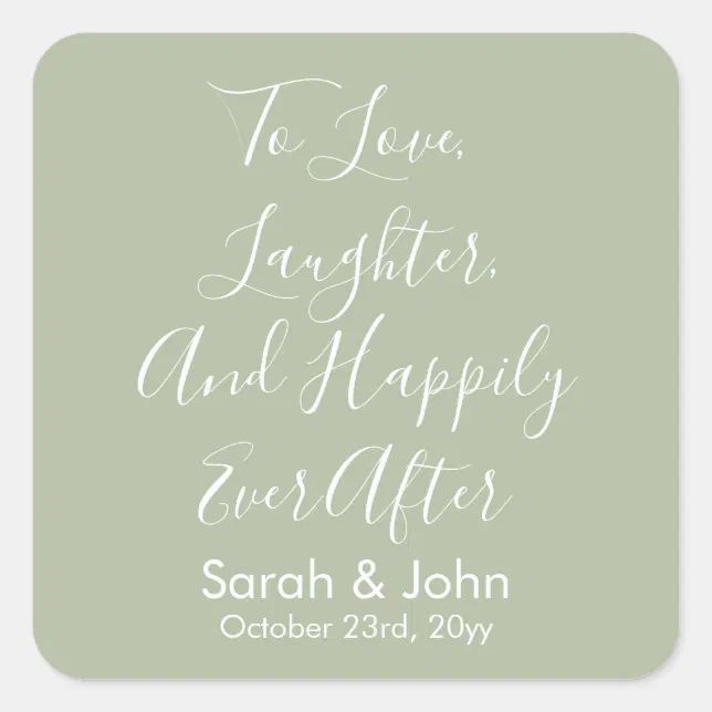 Sage Custom Personalized Script Wedding Reception Square Sticker | Zazzle
