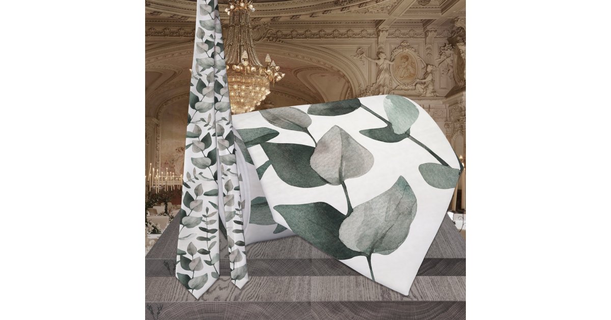 Sage & Emerald Green Eucalyptus Wedding Neck Tie | Zazzle