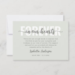 Sage Forever in Our Hearts Sympathy Funeral Thank You Card | Zazzle