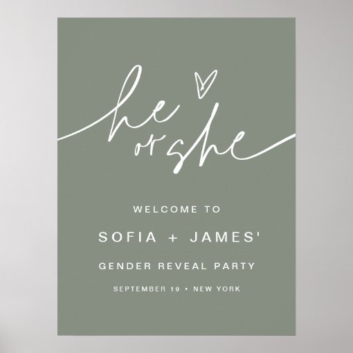 SAGE Gender Reveal Welcome Sign 18x24 Poster | Zazzle