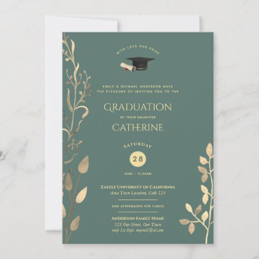 Sage Gold GRADUATION Ceremony Invitations Classy | Zazzle