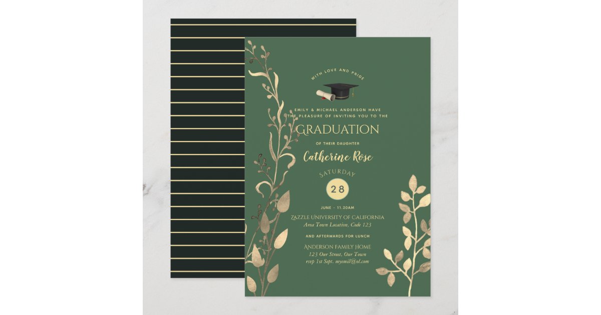 Sage Gold GRADUATION Ceremony Invitations Classy | Zazzle
