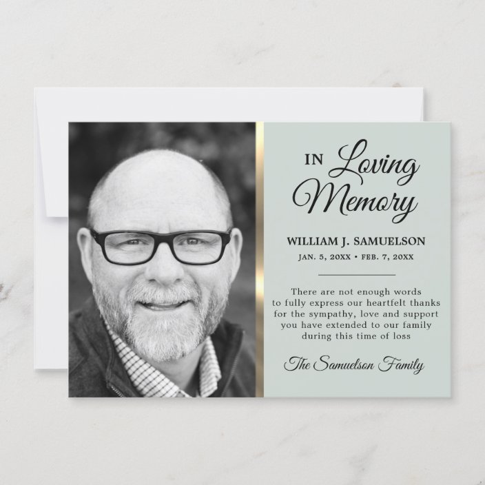 Sage Gold Sympathy Funeral Memory THANK YOU Photo | Zazzle.com