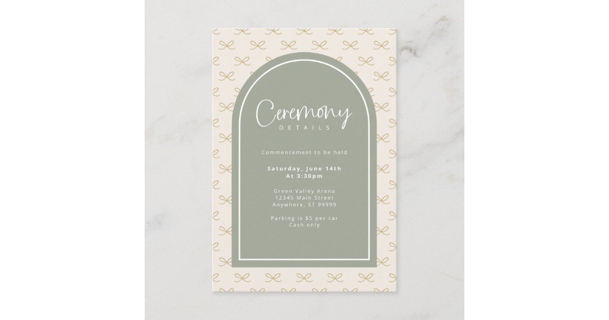 Sage Graduation Ceremony Commencement Details Enclosure Card | Zazzle