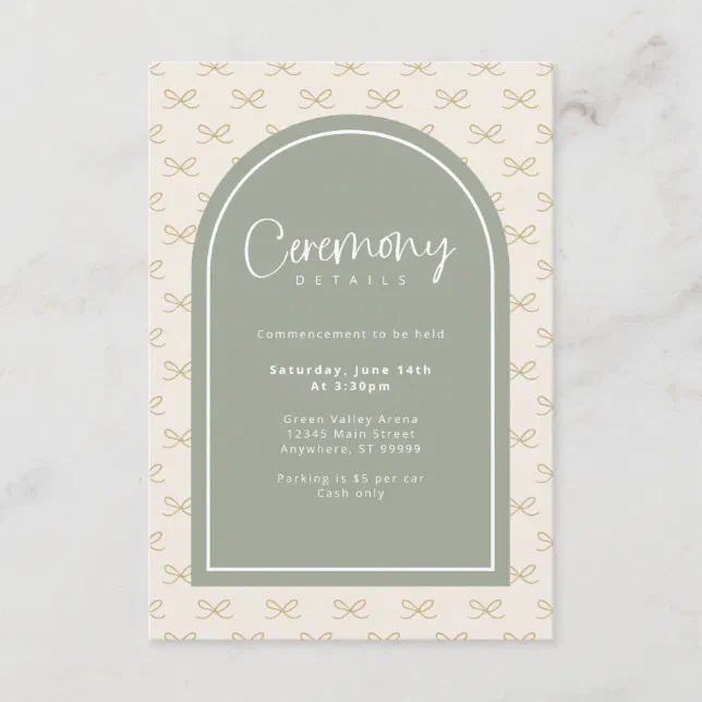Sage Graduation Ceremony Commencement Details Enclosure Card | Zazzle