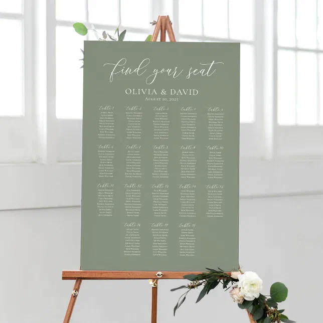 Sage Green 18 Tables Find Your Seat Seating Chart | Zazzle