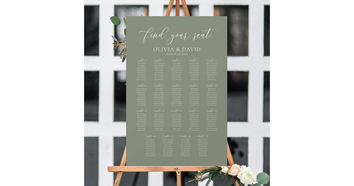 Sage Green 19 Tables Find Your Seat Seating Chart | Zazzle