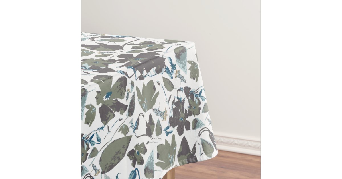 Sage Green and Blue Watercolor Floral Pattern Tablecloth | Zazzle
