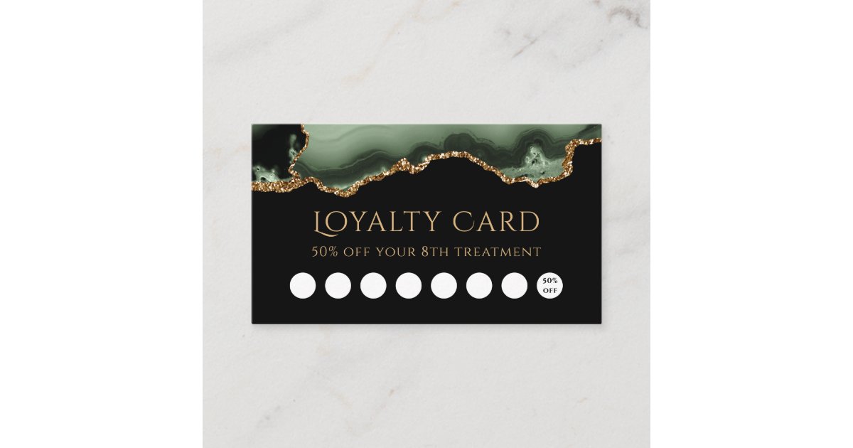 Sage green and gold agate loyalty card | Zazzle