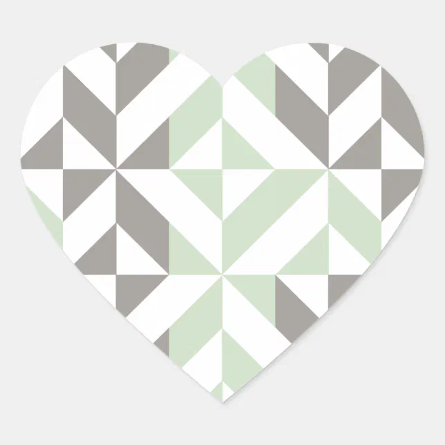 Sage Green and Silver Geometric ZigZag Heart Sticker | Zazzle